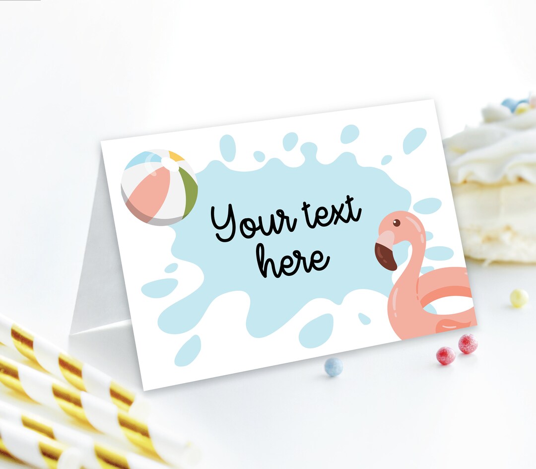 Pool Party Birthday Tent Cards DIGITAL | Beach Summer Pink Party Blank ...