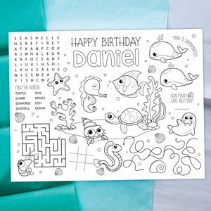 Sea Life Coloring Placemat DIGITAL | Underwater Birthday Party Sheet ...