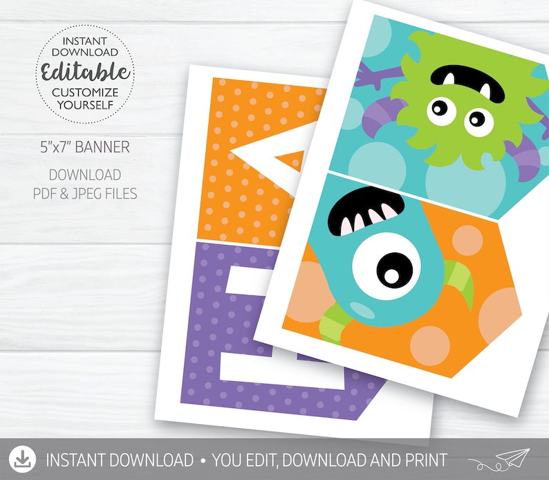 Monster Happy Birthday Banner DIGITAL Little Monster Party - Etsy