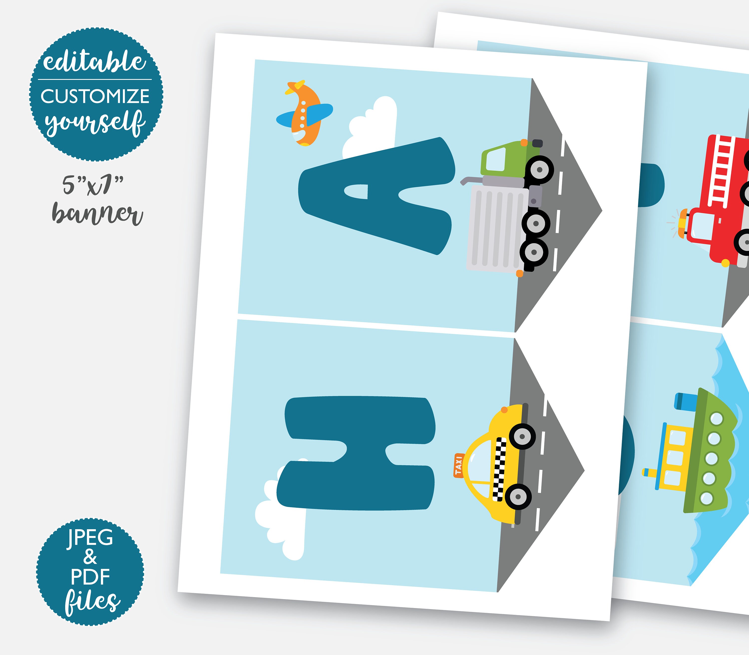 Transportation Happy Birthday Banner DIGITAL | Transport Decoration ...