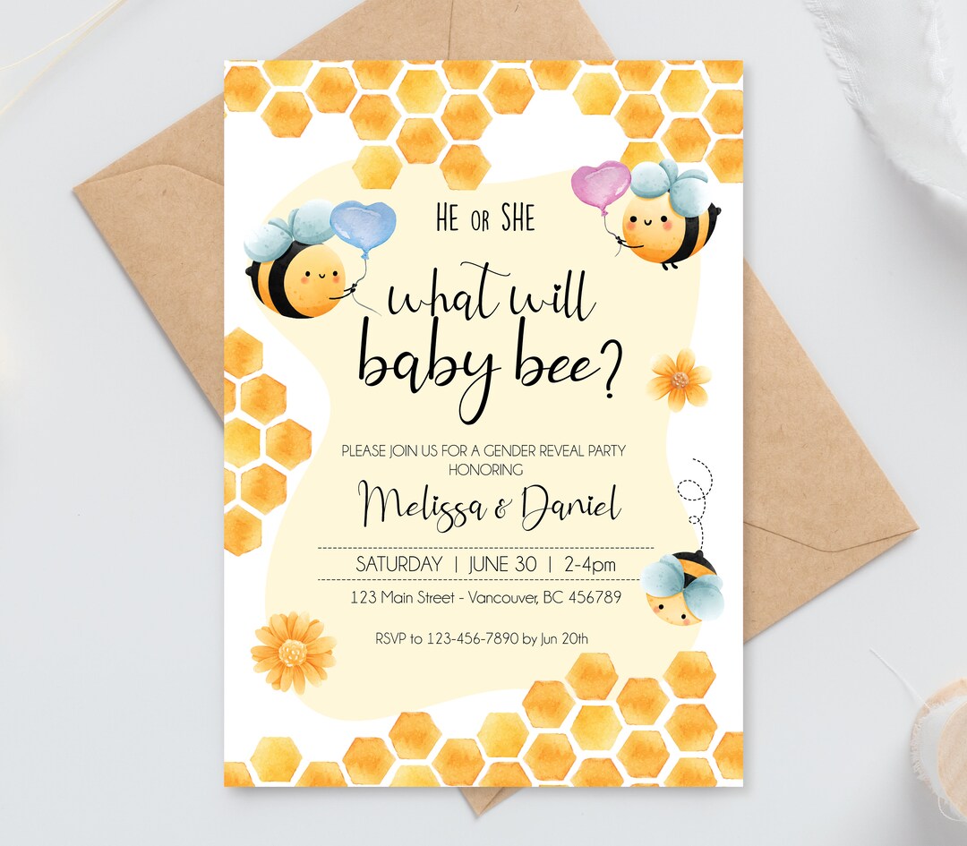Honey Bee Gender Reveal Invitation DIGITAL | What Will Baby Bee Party ...