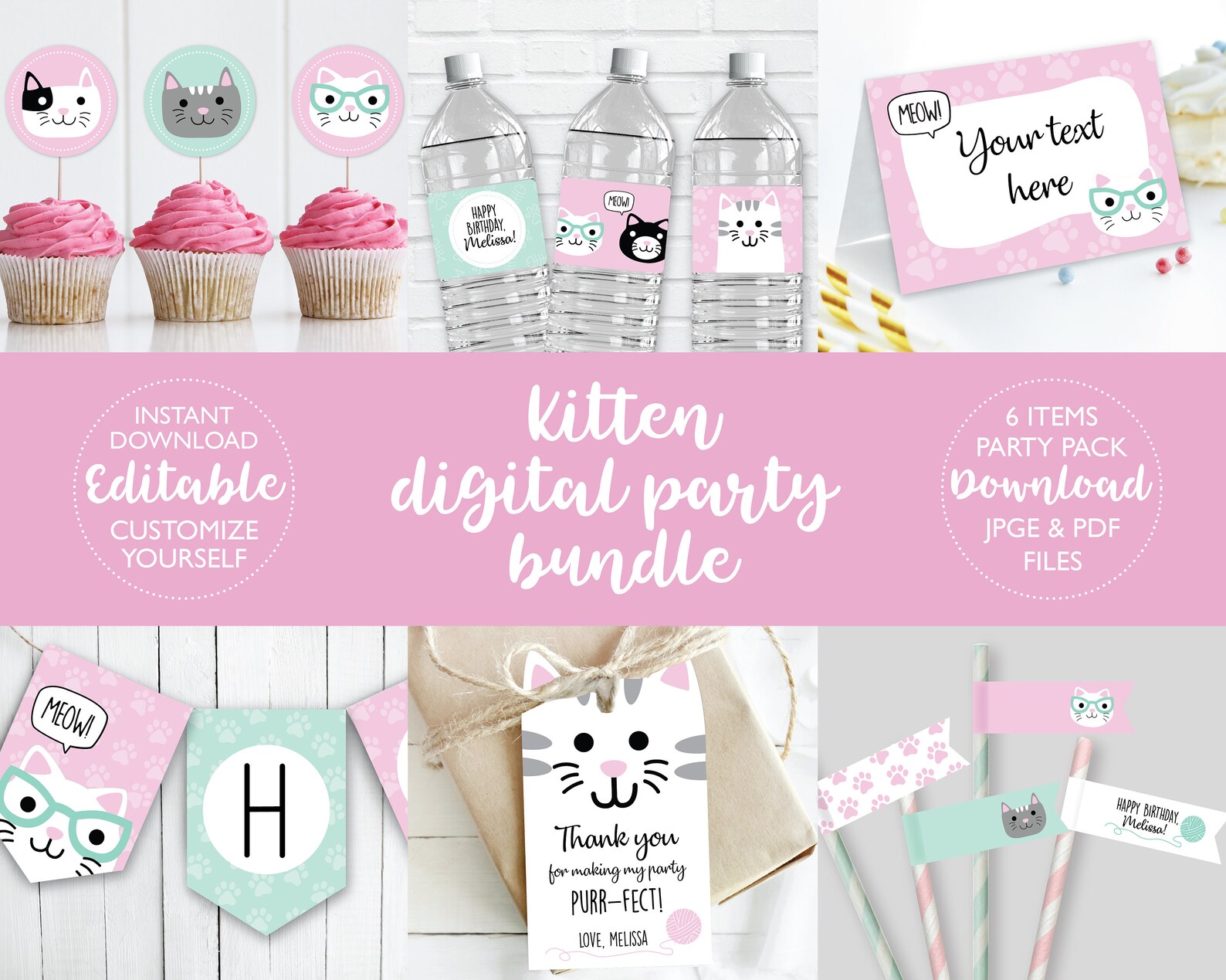 Kitten Birthday Party Kit DIGITAL Cat Party Bundle Set - Etsy