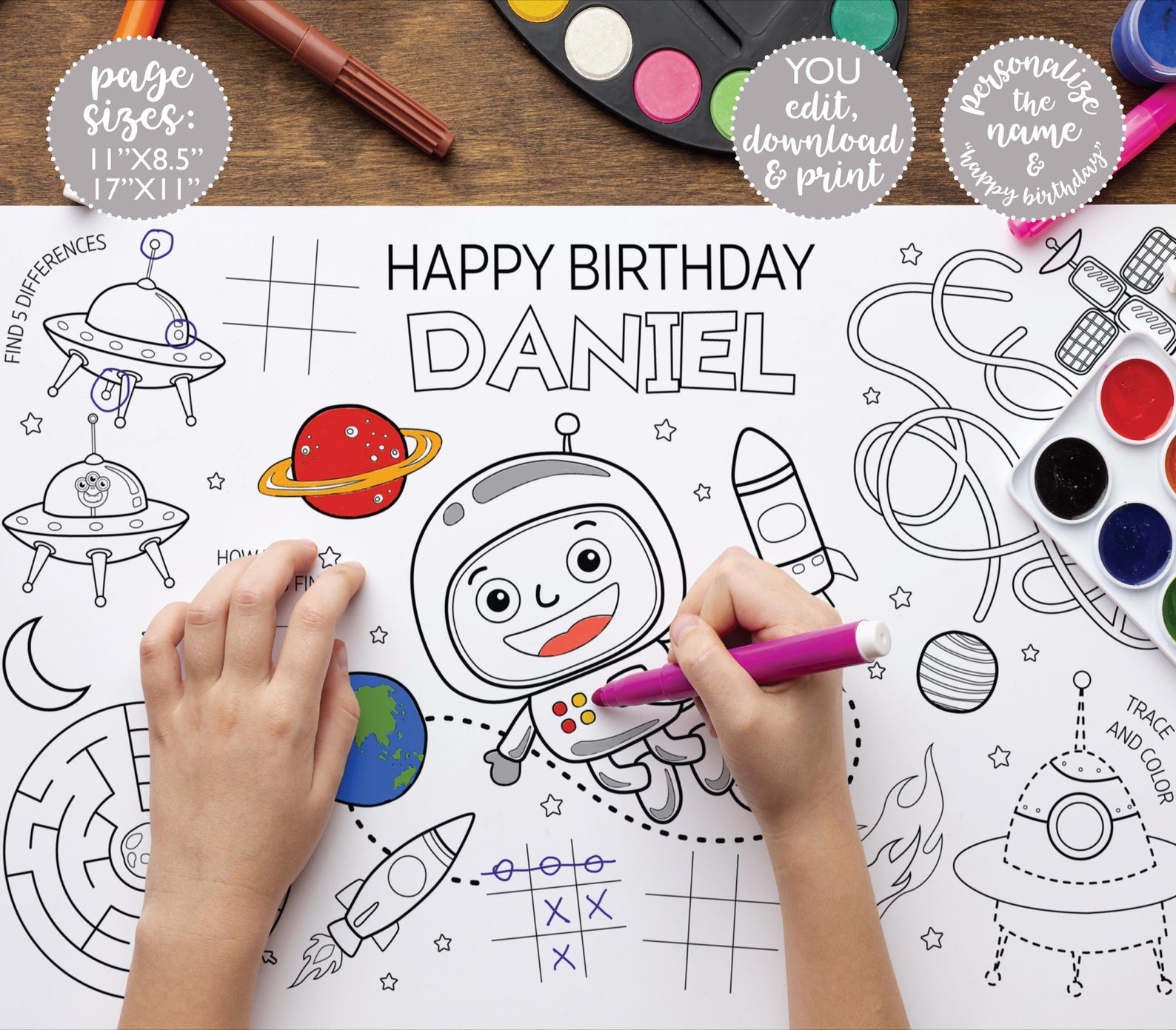 Space Coloring Placemat DIGITAL | Astronaut Party Activity Sheet | Kids ...