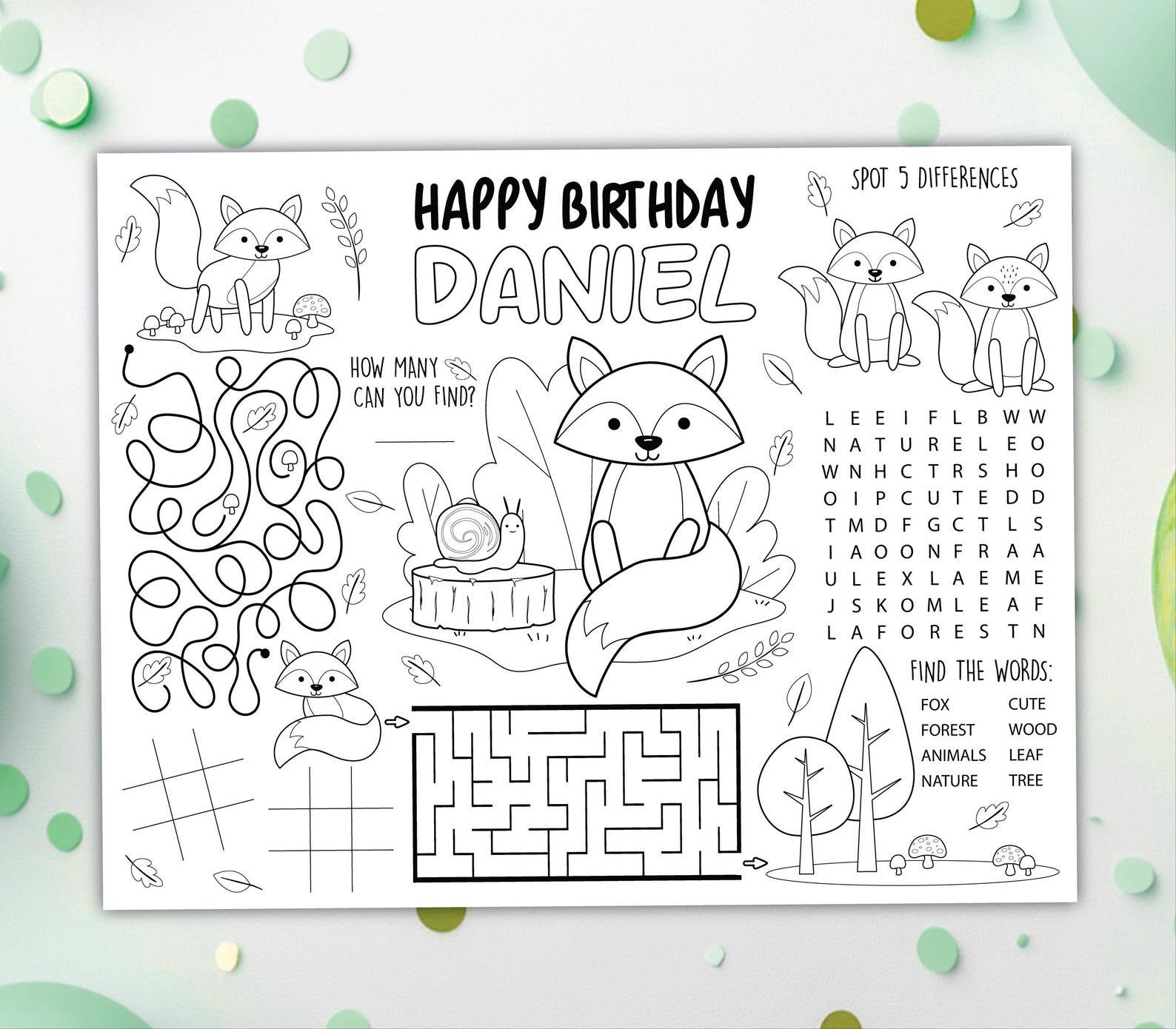 Woodland Fox Coloring Placemat DIGITAL | Autumn Party Activity | Kids ...