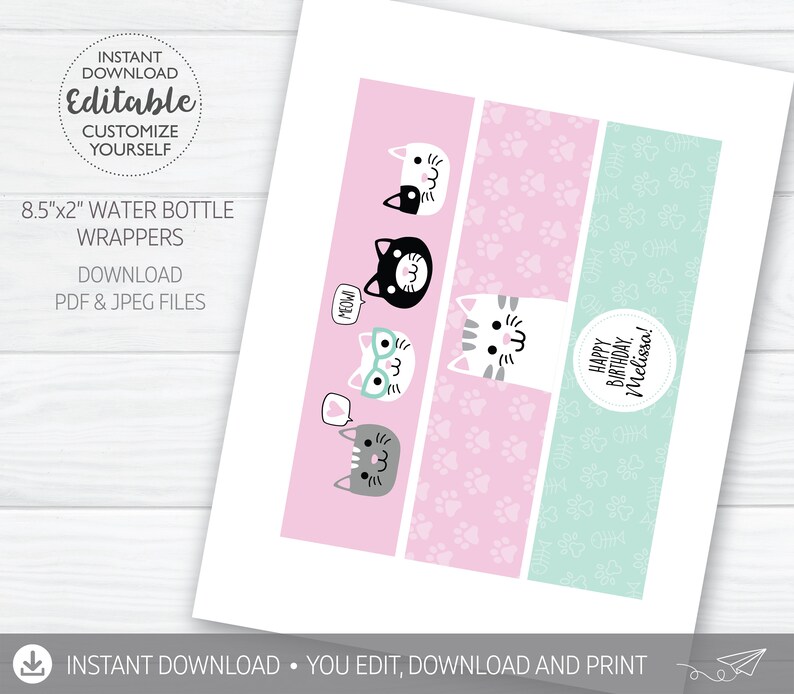 Kitten Birthday Bottle Label DIGITAL Cat Party Water Bottle - Etsy