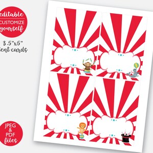 Circus Tent Cards DIGITAL | Carnival Party Blank Food Label | Printable ...