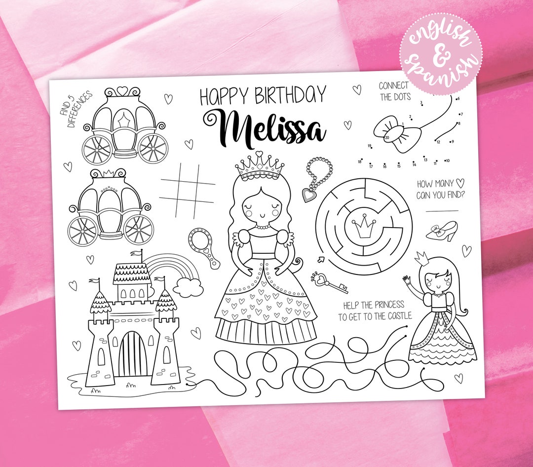 Princess Coloring Placemat DIGITAL | Fairytale Party Activity | Kids ...