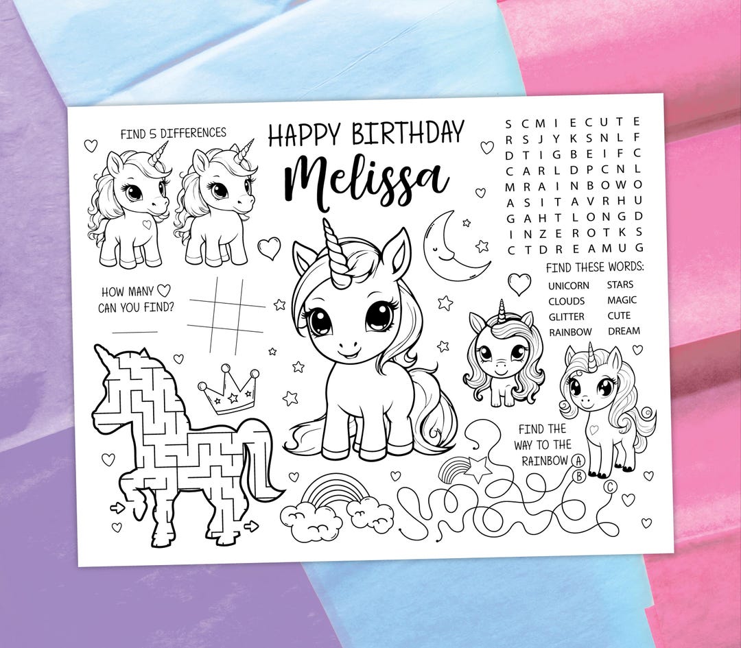 Unicorn Coloring Placemat DIGITAL | Unicorn Party Activity | Kids ...