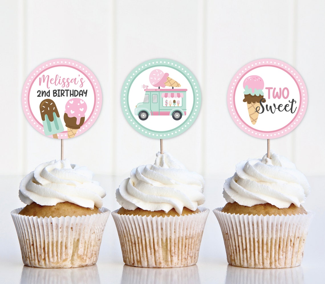 Ice Cream Truck Birthday Cupcake Toppers DIGITAL | Ice Cream Shop Party ...