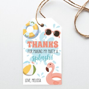 Pool Party Birthday Thank You Tag DIGITAL | Beach Summer Pink Favor Tag ...