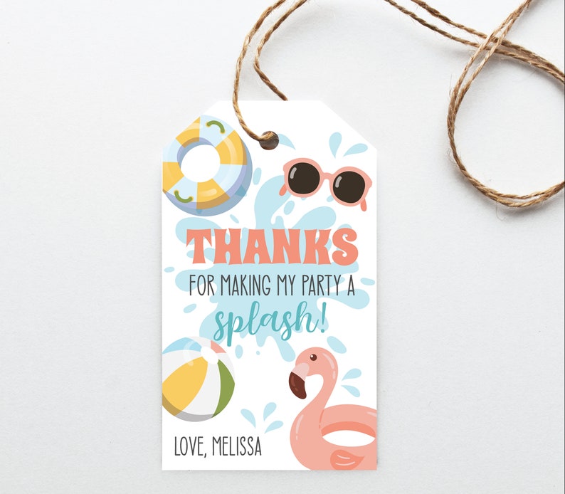 Pool Party Birthday Thank You Tag DIGITAL | Beach Summer Pink Favor Tag ...