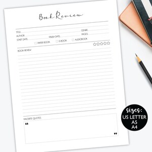 Book Review | Minimalist Reading Log | Digital Book Tracker Planner ...