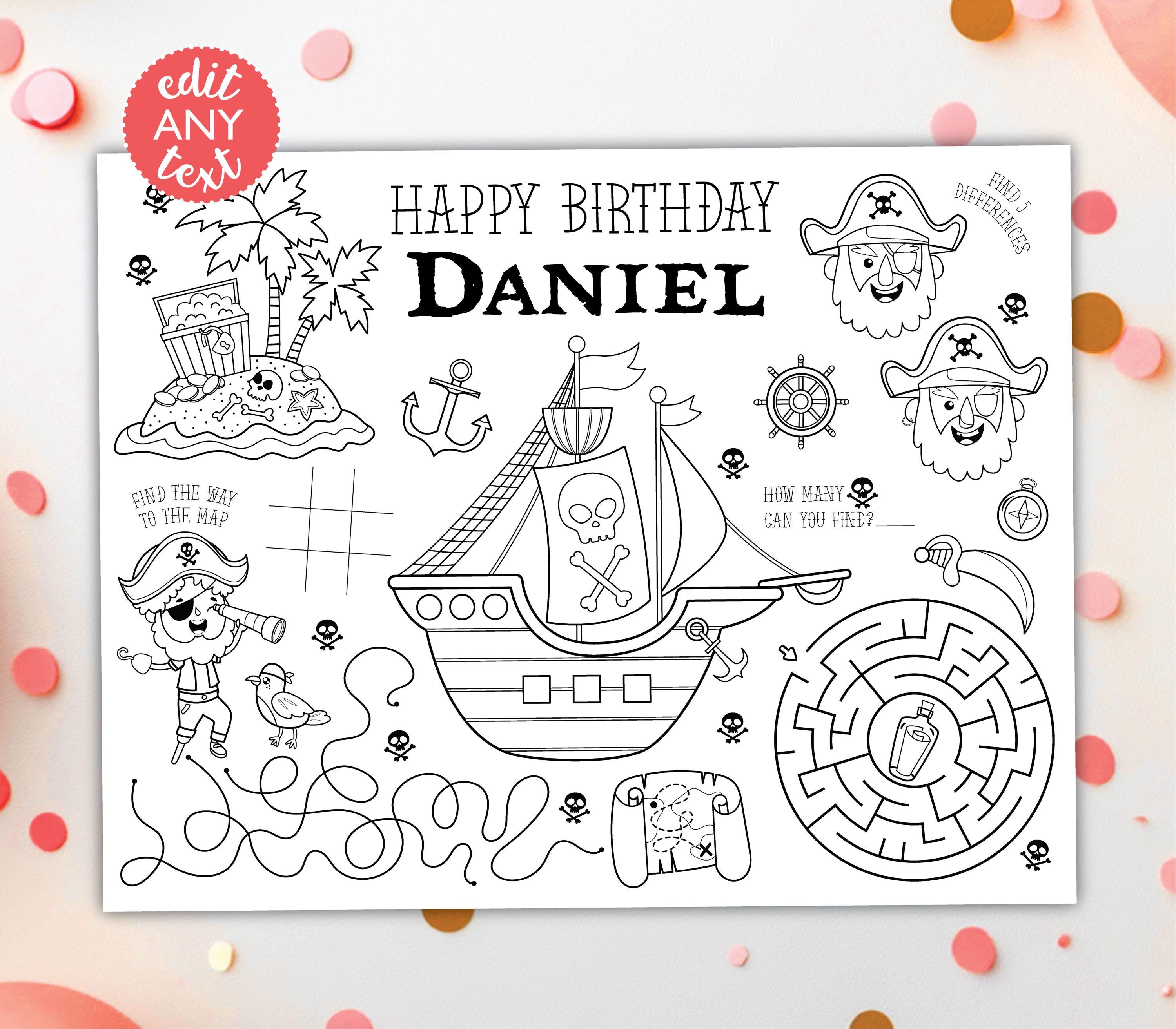 Pirate Coloring Placemat DIGITAL | Pirate Ship Party Activity Sheet ...