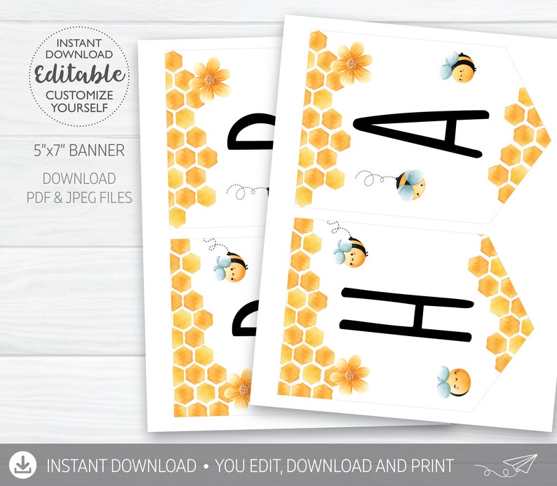 Honey Bee Happy Birthday Banner DIGITAL What Will Baby Bee - Etsy