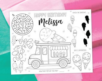 Ice Cream Truck Coloring Placemat, Printable Ice Cream Party, Ice Cream ...
