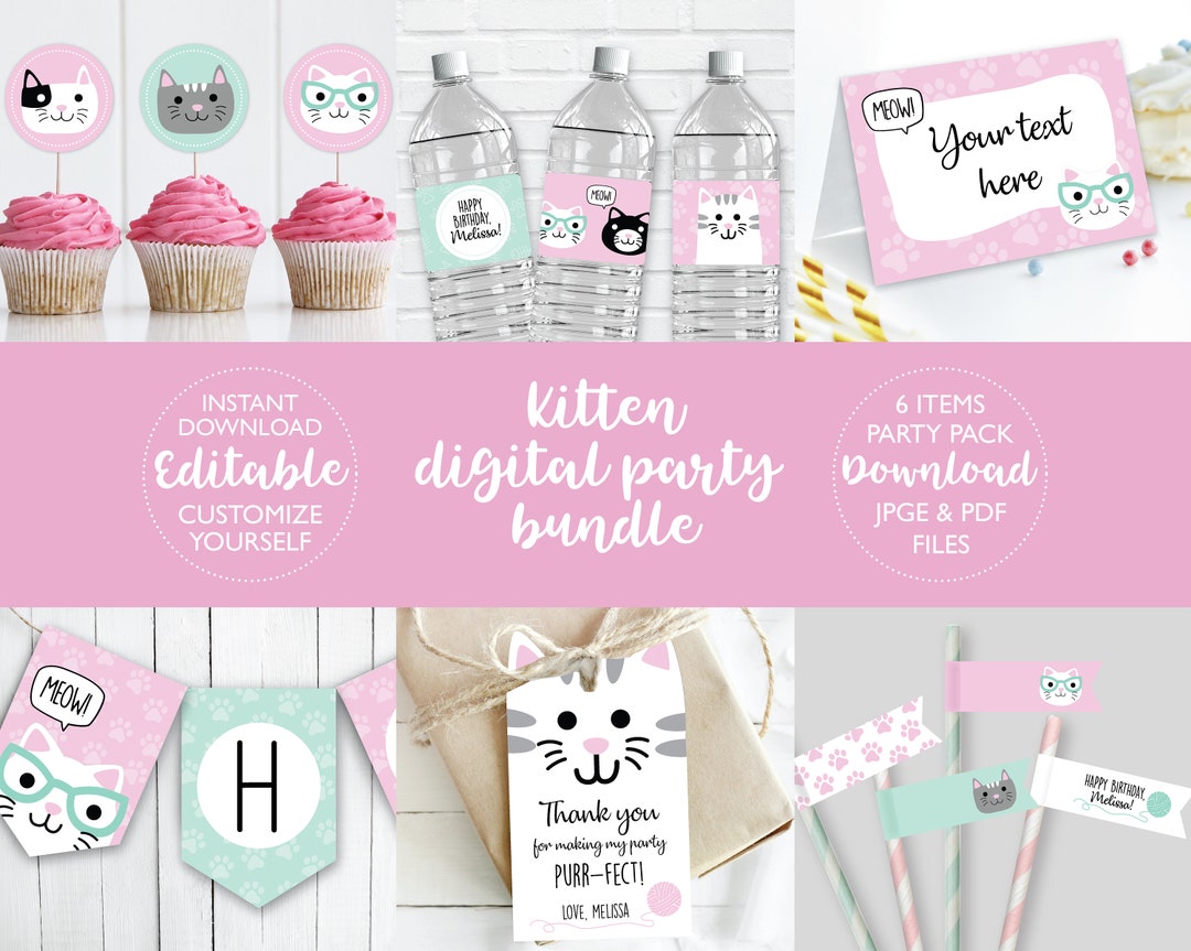 Kitten Birthday Party Kit DIGITAL Cat Party Bundle Set - Etsy