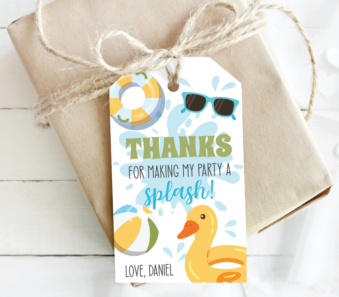 Pool Party Birthday Thank You Tag DIGITAL | Beach Summer Blue Favor Tag ...