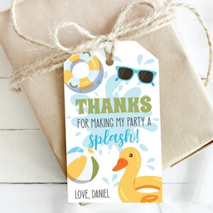 Pool Party Birthday Thank You Tag DIGITAL | Beach Summer Blue Favor Tag ...