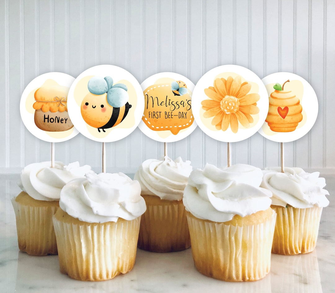 Honey Bee Cupcake Toppers DIGITAL | Baby Shower Party | Bee-day ...