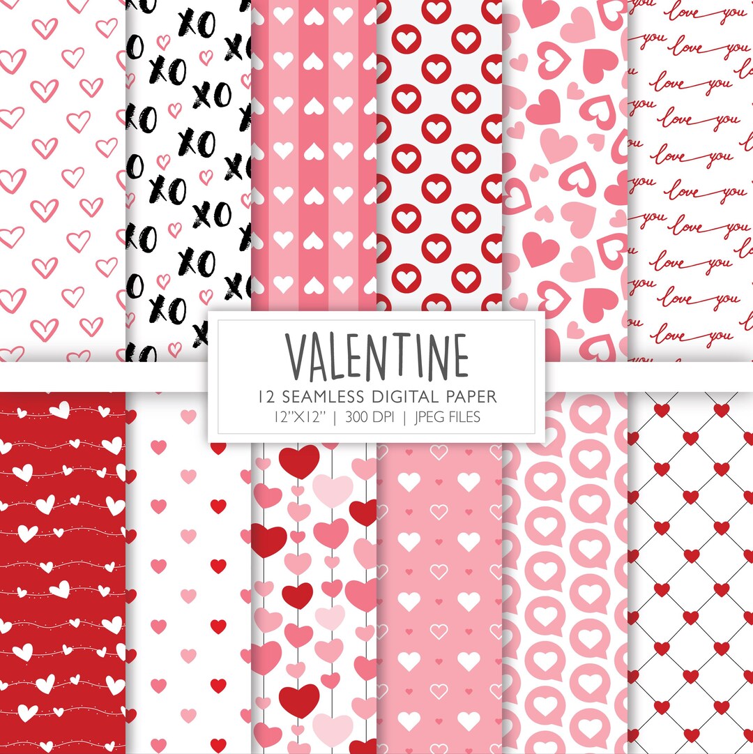 Valentine Seamless Digital Paper | Love Heart Background Pattern ...
