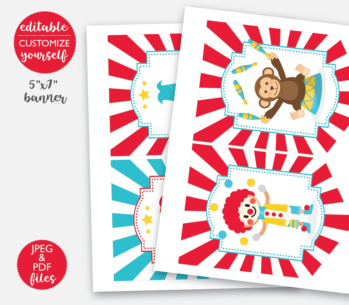 Circus Happy Birthday Banner DIGITAL | Carnival Party Decoration ...