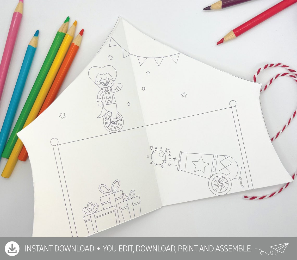 Circus Tent Coloring Pages Digital Carnival Personalized Etsy