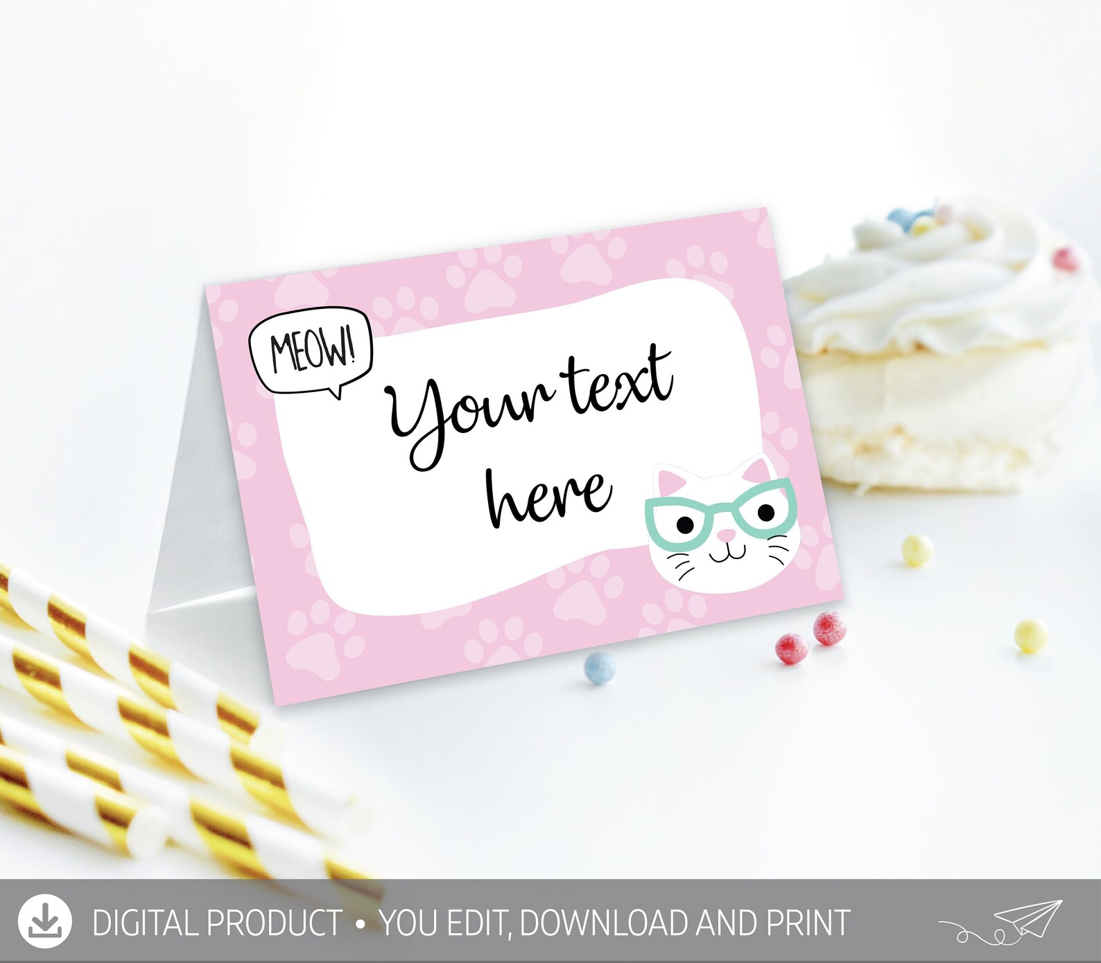 Kitten Birthday Tent Cards DIGITAL Cat Party Blank Food - Etsy
