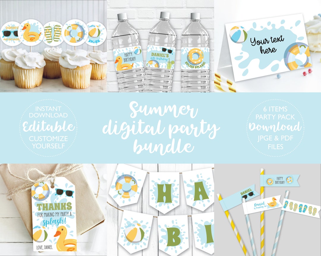 Pool Party Birthday Kit DIGITAL Beach Summer Blue Party - Etsy