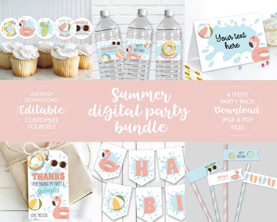 Pool Party Birthday Kit DIGITAL Beach Summer Pink Party - Etsy