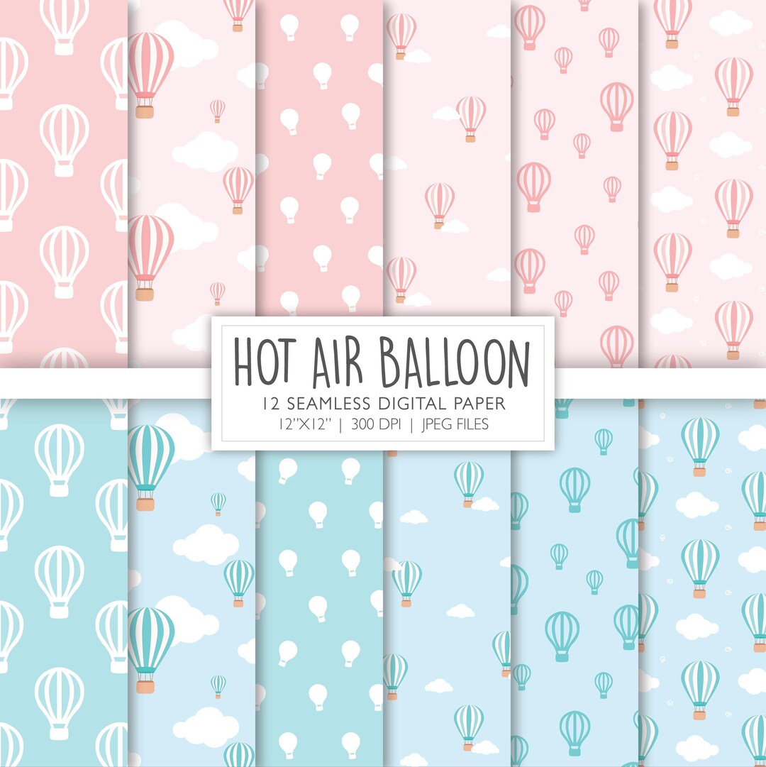 Hot Air Balloon Seamless Digital Paper | Pink and Blue Background ...