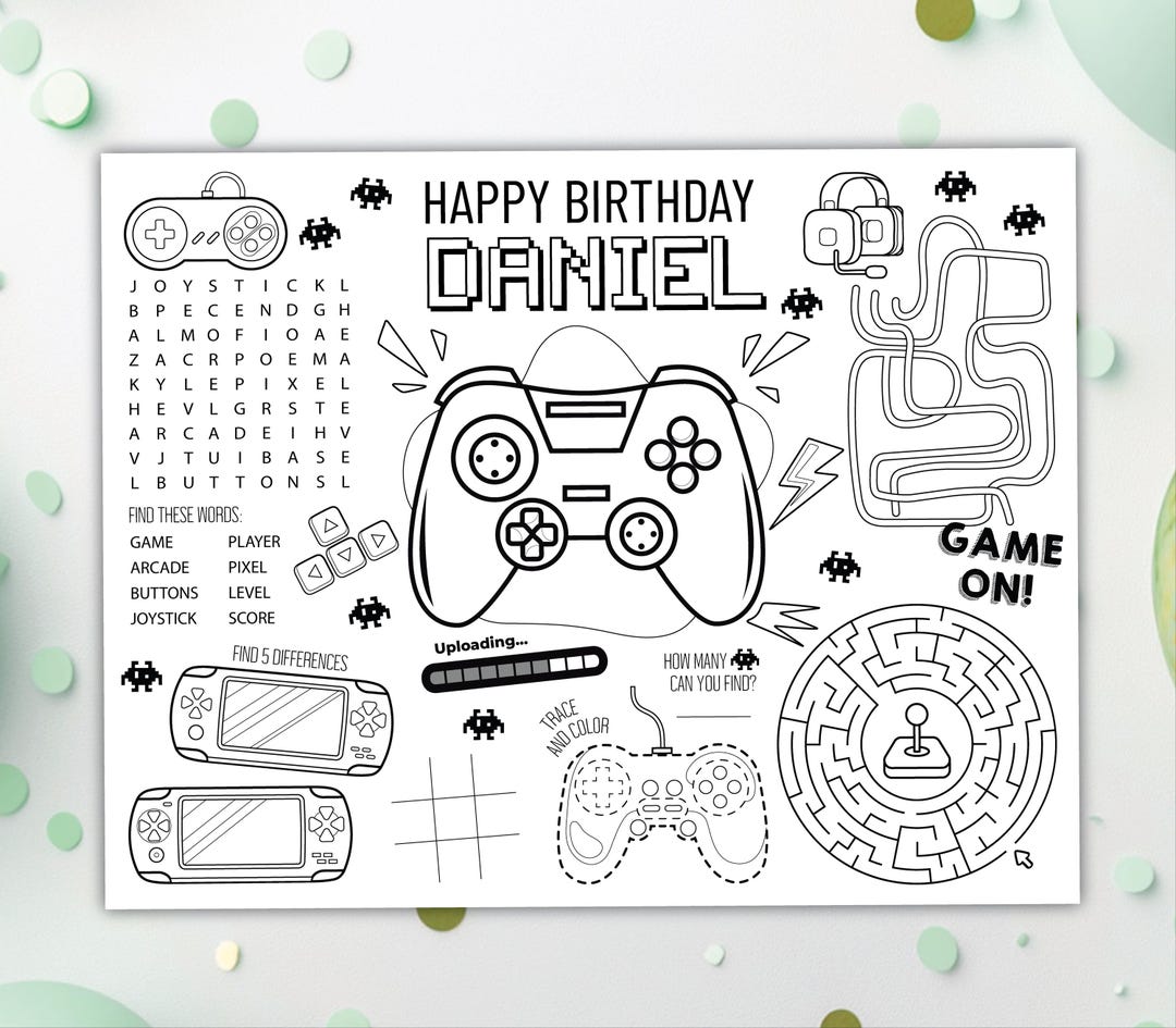 Video Game Coloring Placemat DIGITAL | Player Party Activity | Gamer ...