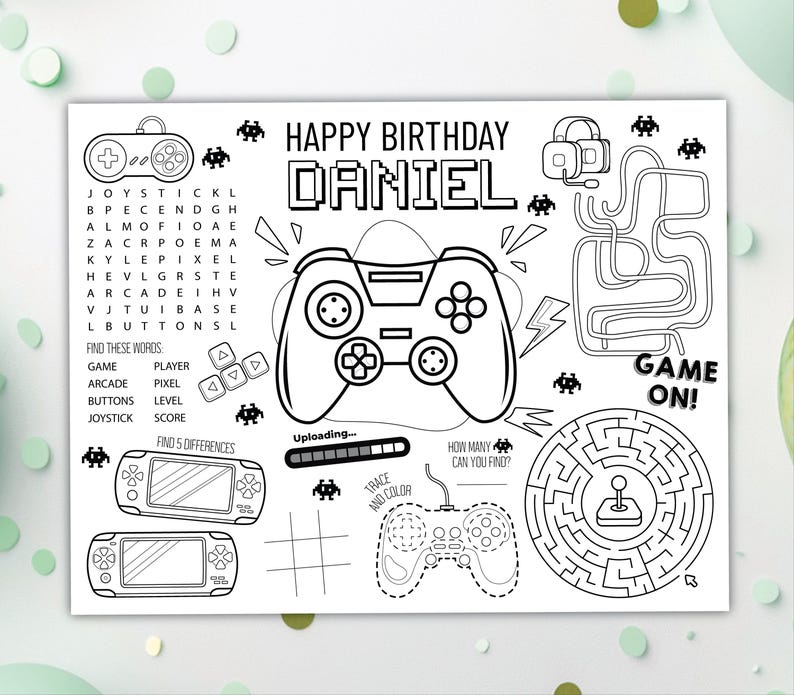 Video Game Coloring Placemat DIGITAL | Player Party Activity | Gamer ...