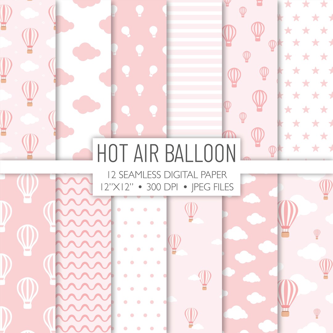 Hot Air Balloon Seamless Digital Paper Pink Background Pattern ...