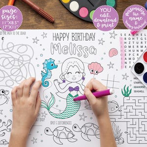 Mermaid Coloring Placemat DIGITAL | Sea Life Party Activity | Kids ...
