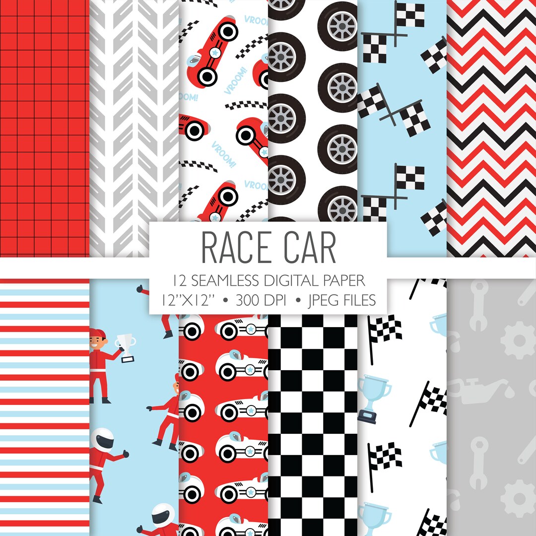 Race Car Seamless Digital Paper Vintage Car Background Pattern Formula ...
