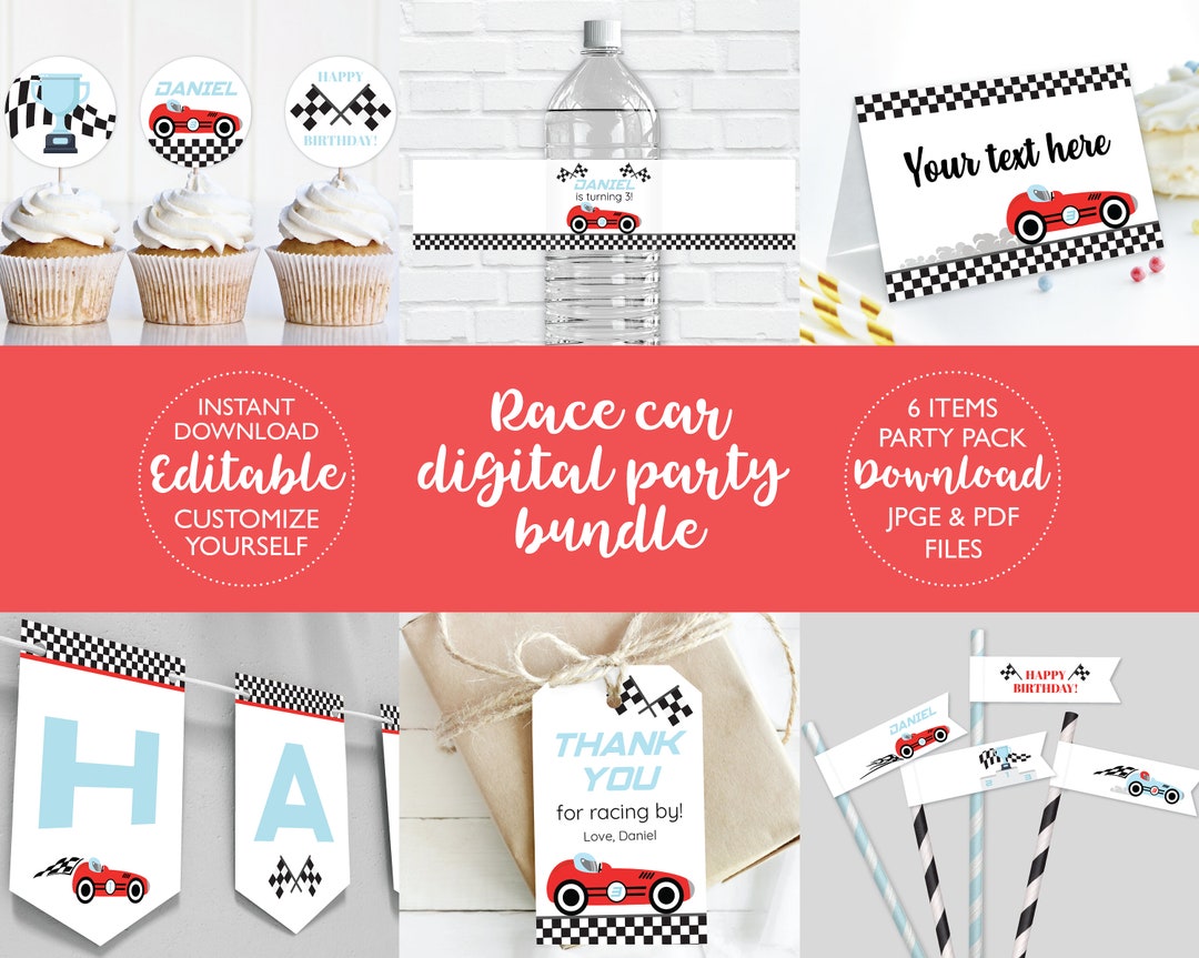 Race Car Birthday Party Kit DIGITAL | Vintage Car Party Bundle Set ...