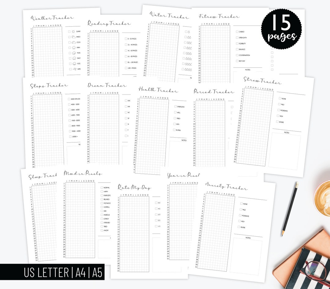 Yearly Tracker Bundle | Digital Minimalist Year in Pixels Tracker ...