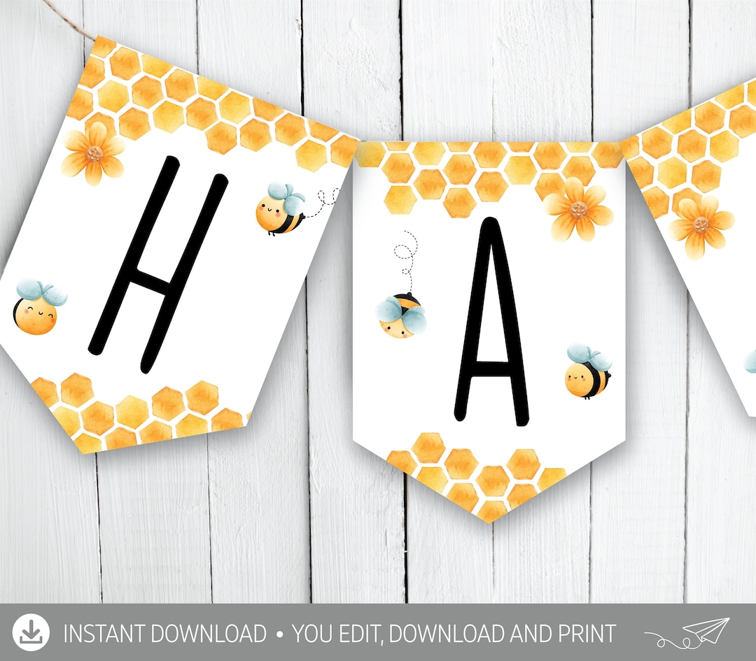 Honey Bee Happy Birthday Banner DIGITAL What Will Baby Bee - Etsy