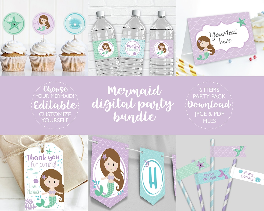 Mermaid Birthday Party Kit DIGITAL | Cute Mermaid Party Bundle Set ...
