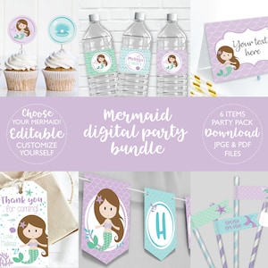 Mermaid Birthday Party Kit DIGITAL | Cute Mermaid Party Bundle Set ...