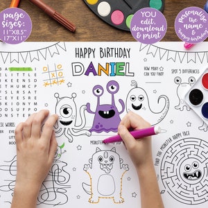 Monster Coloring Placemat DIGITAL | Little Monster Party Activity ...