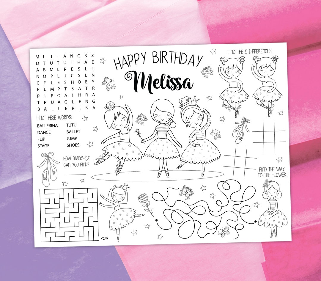 Ballerina Coloring Placemat DIGITAL Ballet Party Activity Kids Coloring ...