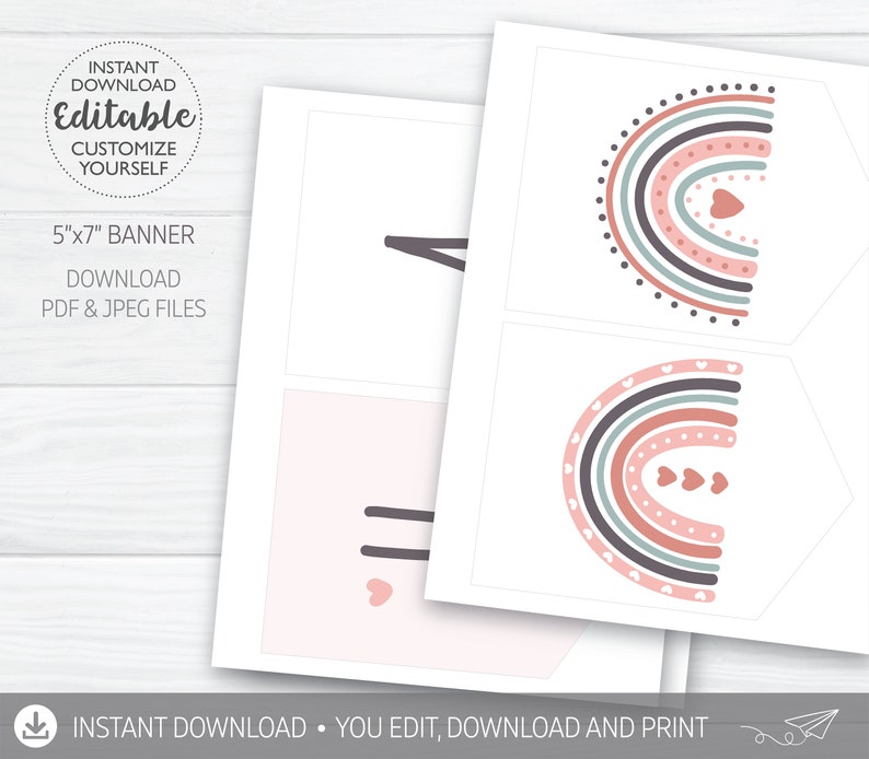 Boho Rainbow Happy Birthday Banner DIGITAL Rainbow Party | Etsy