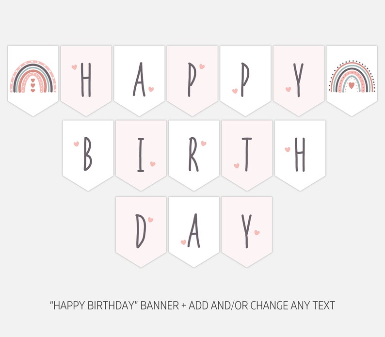Boho Rainbow Happy Birthday Banner DIGITAL | Rainbow Party Decoration ...