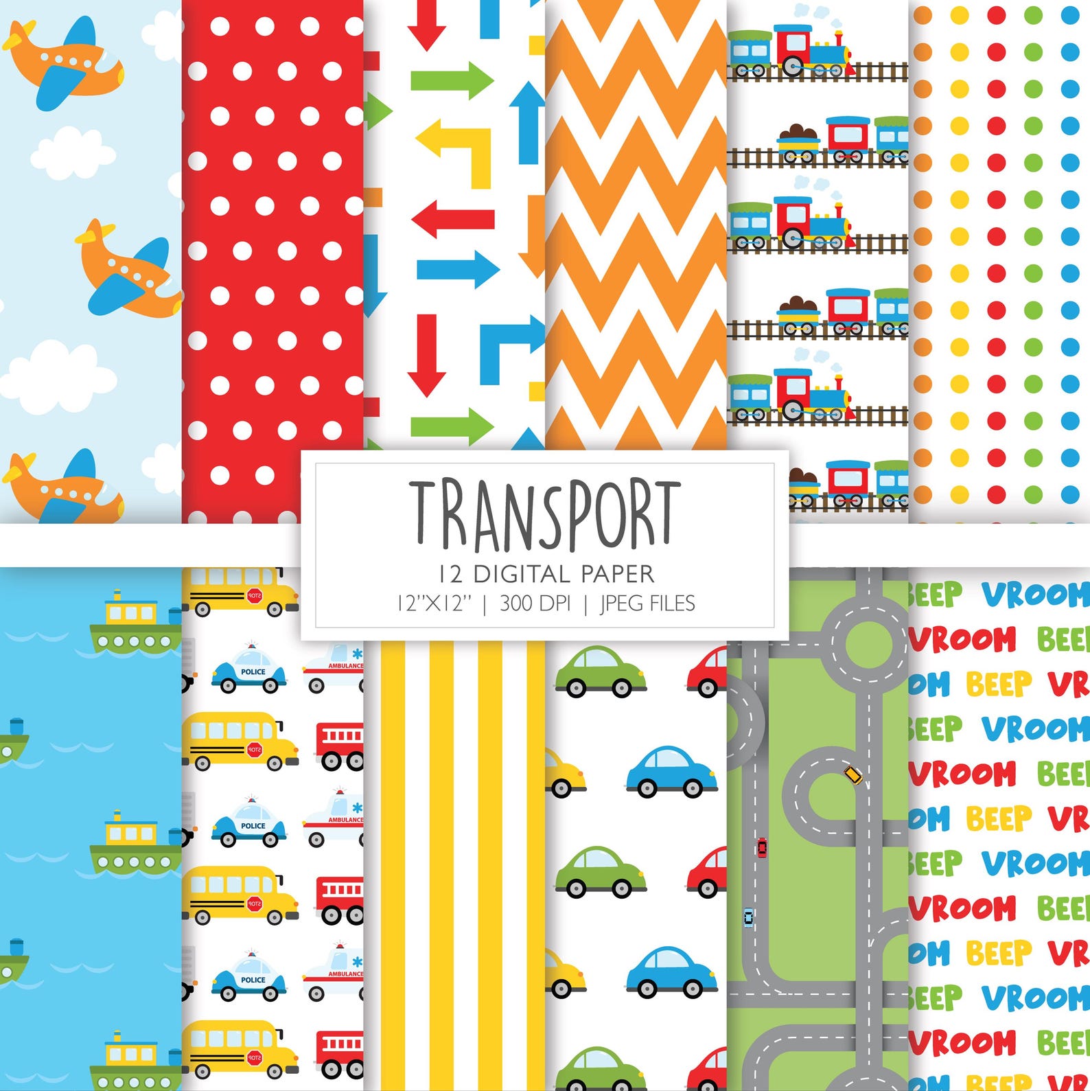 Transportation Digital Paper | Transport Background Pattern | Vehicles ...
