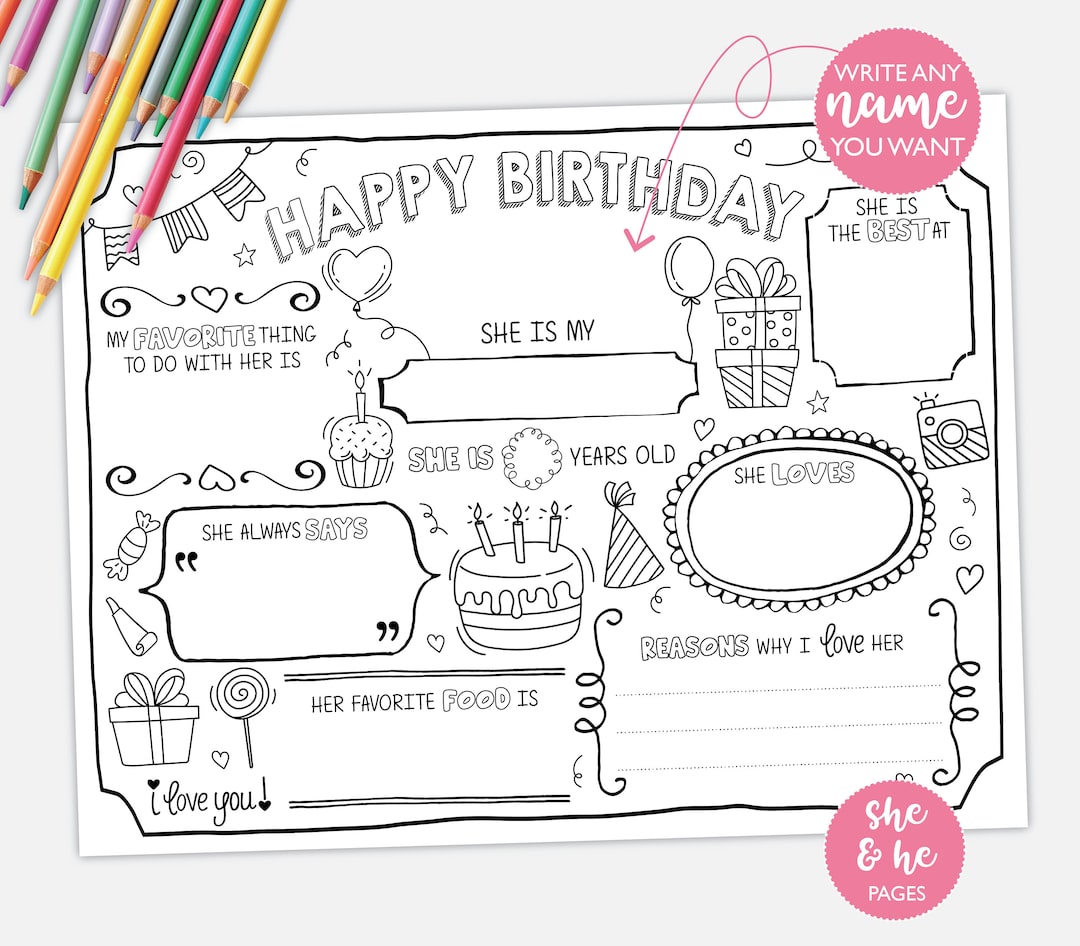 All About Happy Birthday Coloring Page DIGITAL | All About Fill in ...