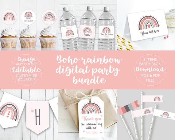 Boho Rainbow Birthday Party Kit DIGITAL Rainbow Party Bundle - Etsy