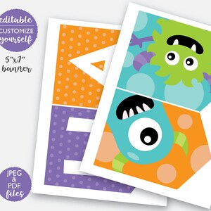 Monster Happy Birthday Banner DIGITAL | Little Monster Party Decoration ...