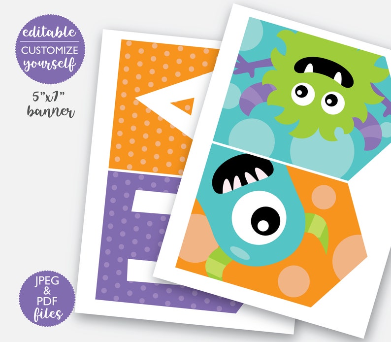 Monster Happy Birthday Banner DIGITAL | Little Monster Party Decoration ...
