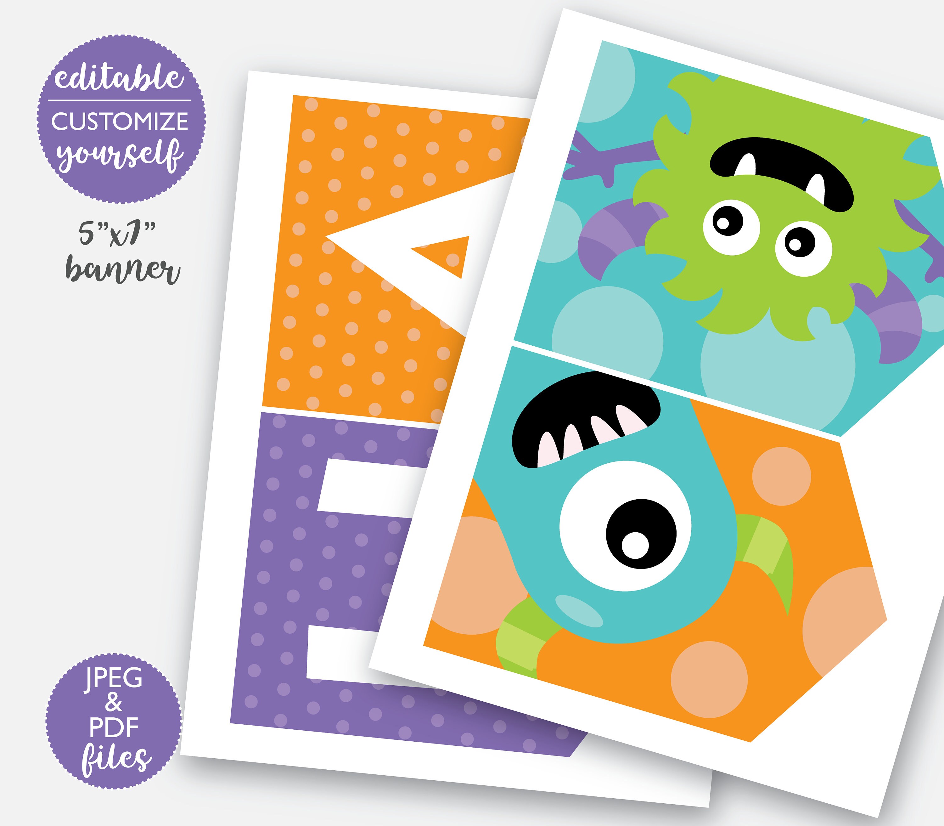 Monster Happy Birthday Banner DIGITAL | Little Monster Party Decoration ...